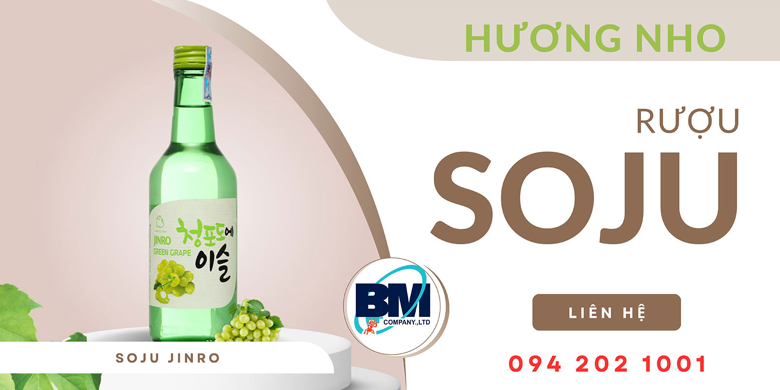 Soju vị nho Jinro 360ml (20 chai / thùng), sản phẩm rượu trái cây Hàn Quốc